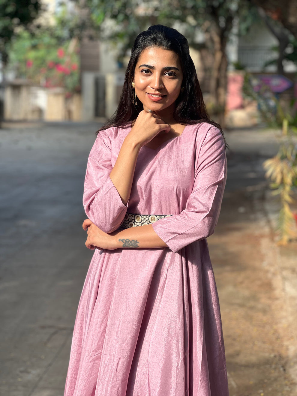 Medha - Designer fit and flare gown - Pale Pink – Ichika